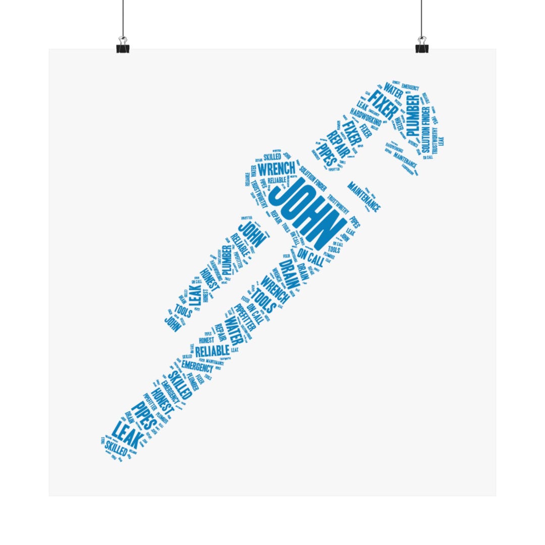 Personalized Plumber Gift Word Art Print - Custom Wrench Text Art Wall ...