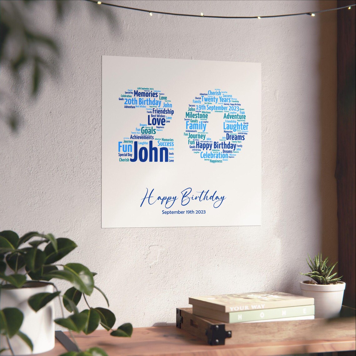 Personalized 20th Birthday Gift Word Art for Him - Custom Wall Art ...