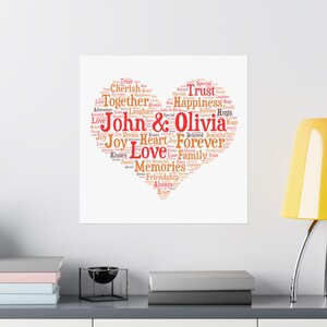 Personalized Heart Word Art Print Gift Custom Wall Decor for Valentine ...
