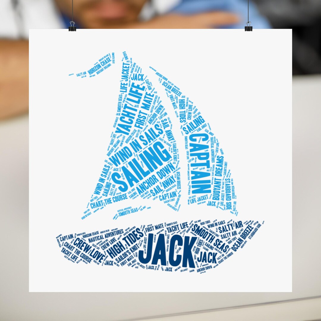 Personalized Sailboat Word Art Printable Poster Gift | Custom Sailing ...