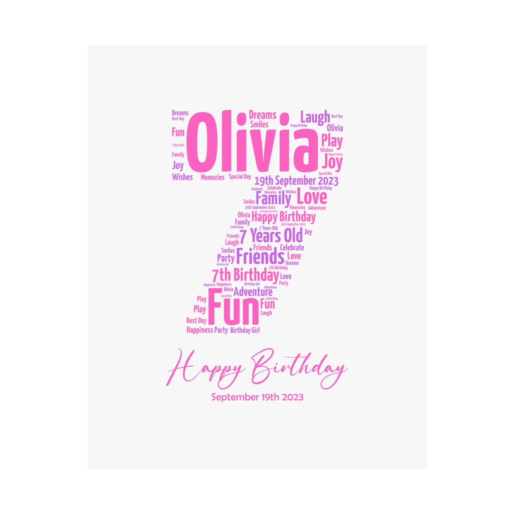 Personalized 7th Birthday Gift for Girl - Custom Word Art Wall Art ...