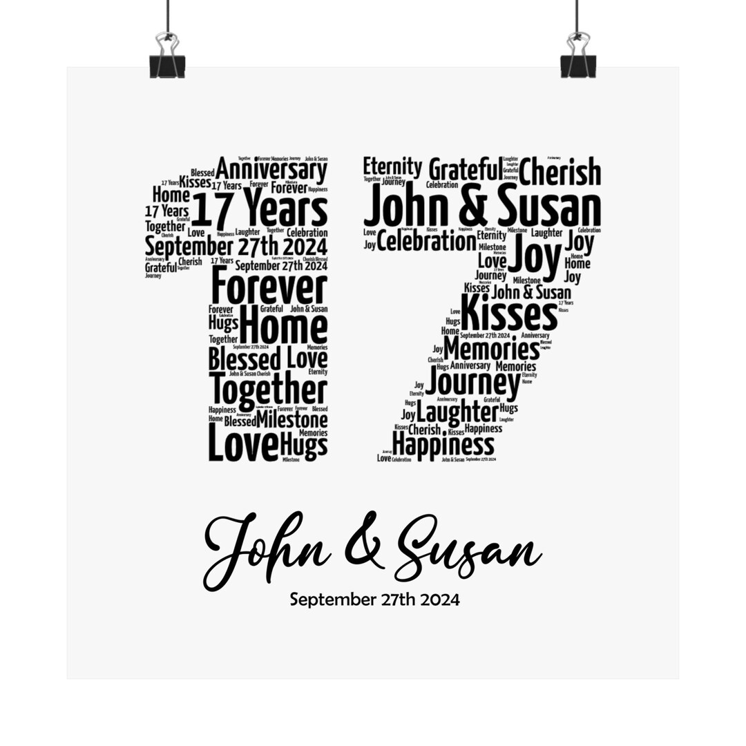 Personalized 17th Anniversary Word Art Custom Wall Art 17 Year Wedding ...