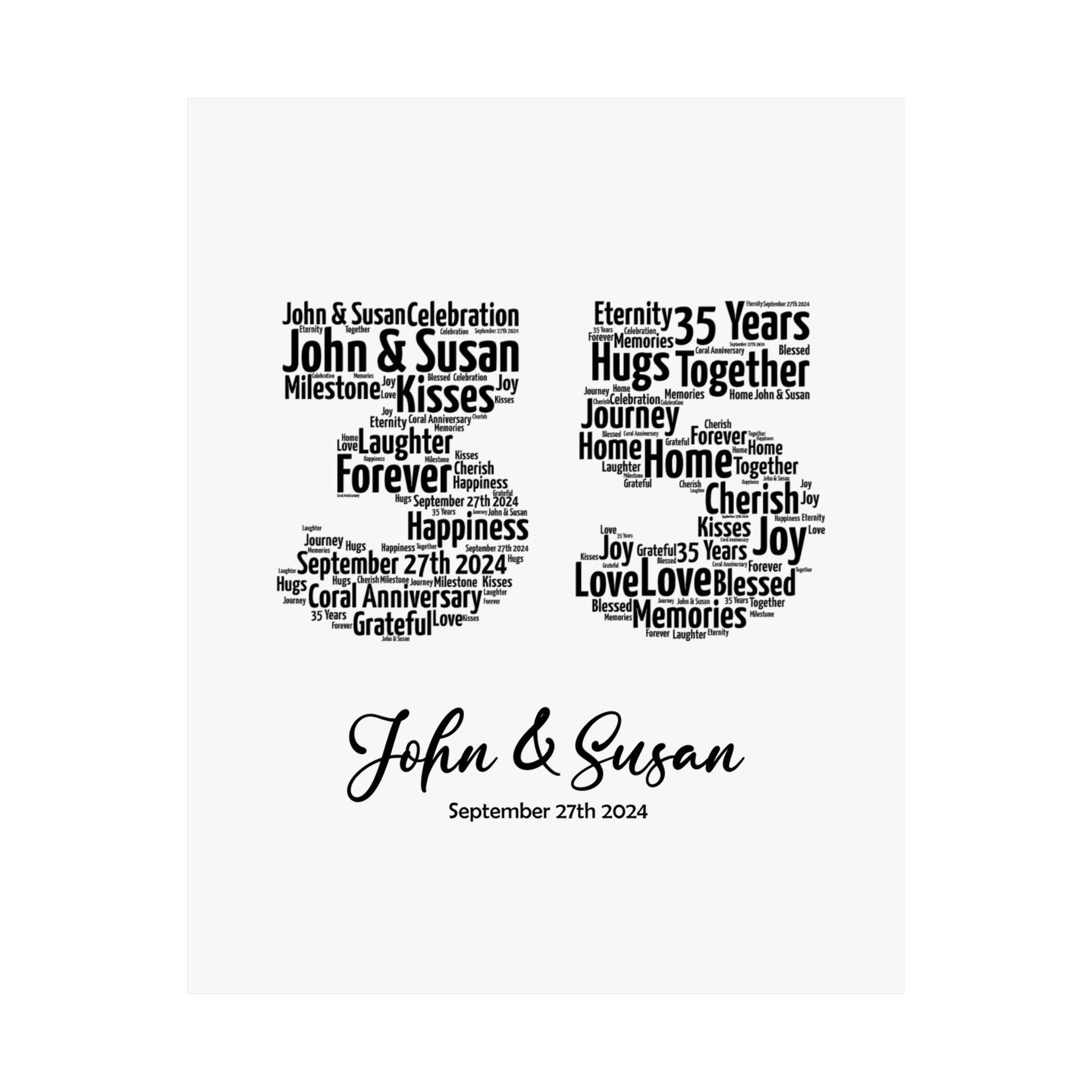 Personalized 35th Coral Anniversary Gift Word Art Print | 35 Year ...