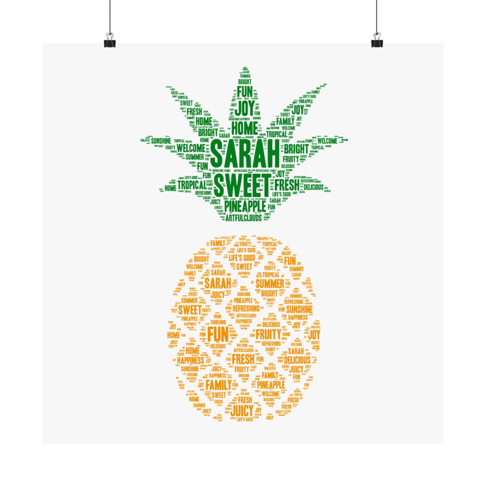 Personalized Pineapple Word Art Print - Custom Gift for Housewarming ...