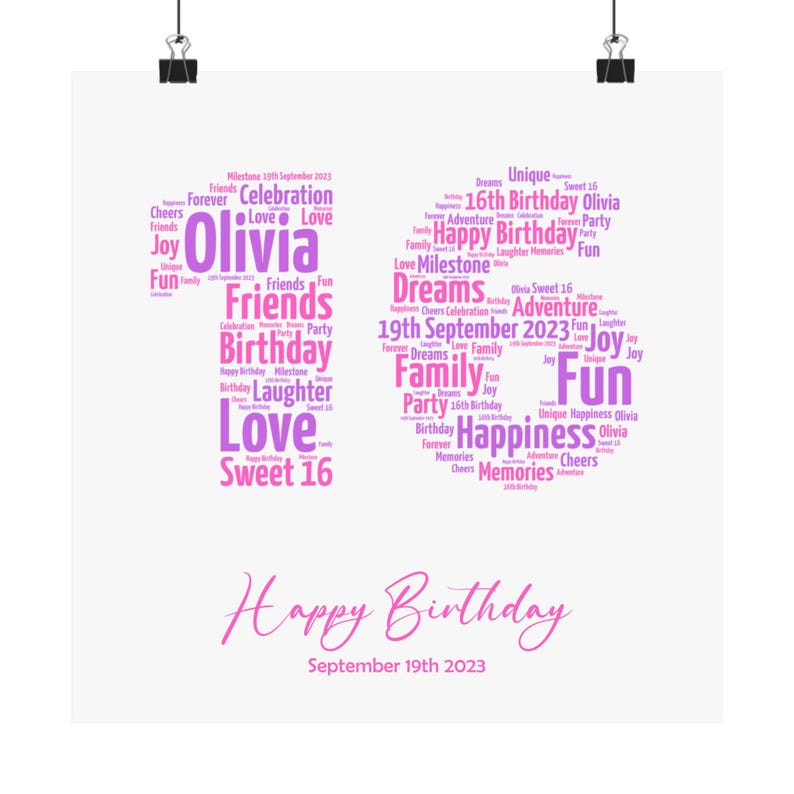 Personalized 16th Birthday Gift for Girl - Custom Word Art Wall Art ...