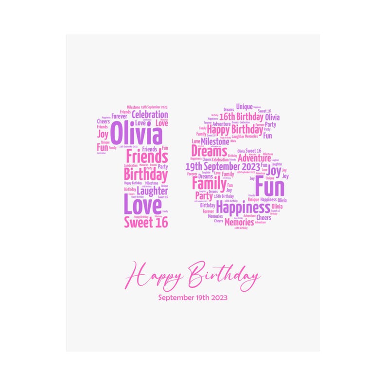 Personalized 16th Birthday Gift for Girl - Custom Word Art Wall Art ...