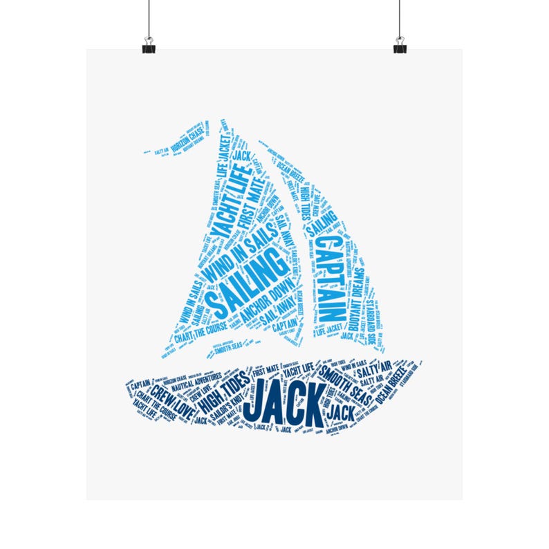 Personalized Sailboat Word Art Printable Poster Gift | Custom Sailing ...