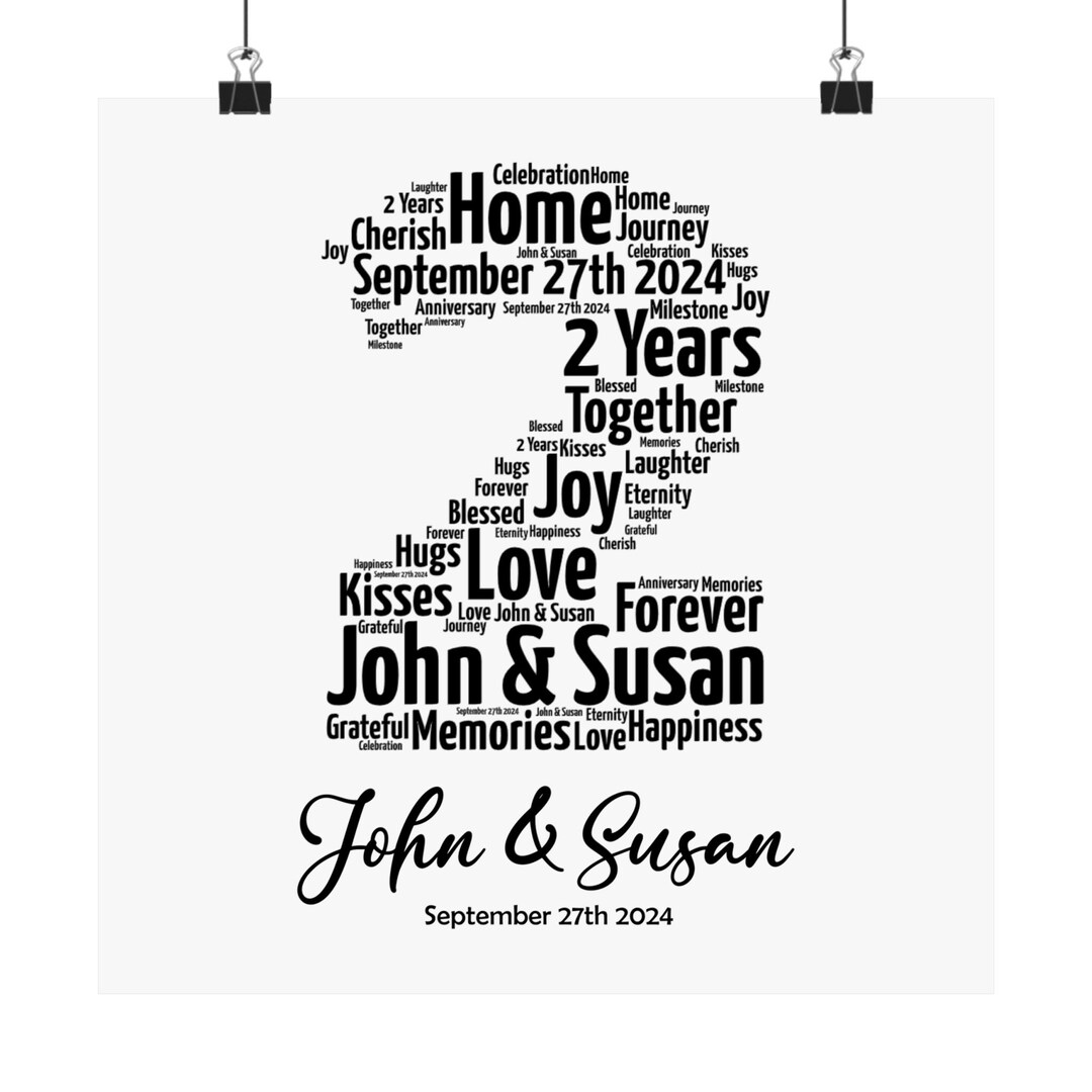 Personalized 2nd Anniversary Gift - Custom Word Art - Wall Art for 2 ...