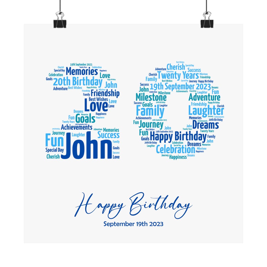 Personalized 20th Birthday Gift Word Art for Him - Custom Wall Art ...