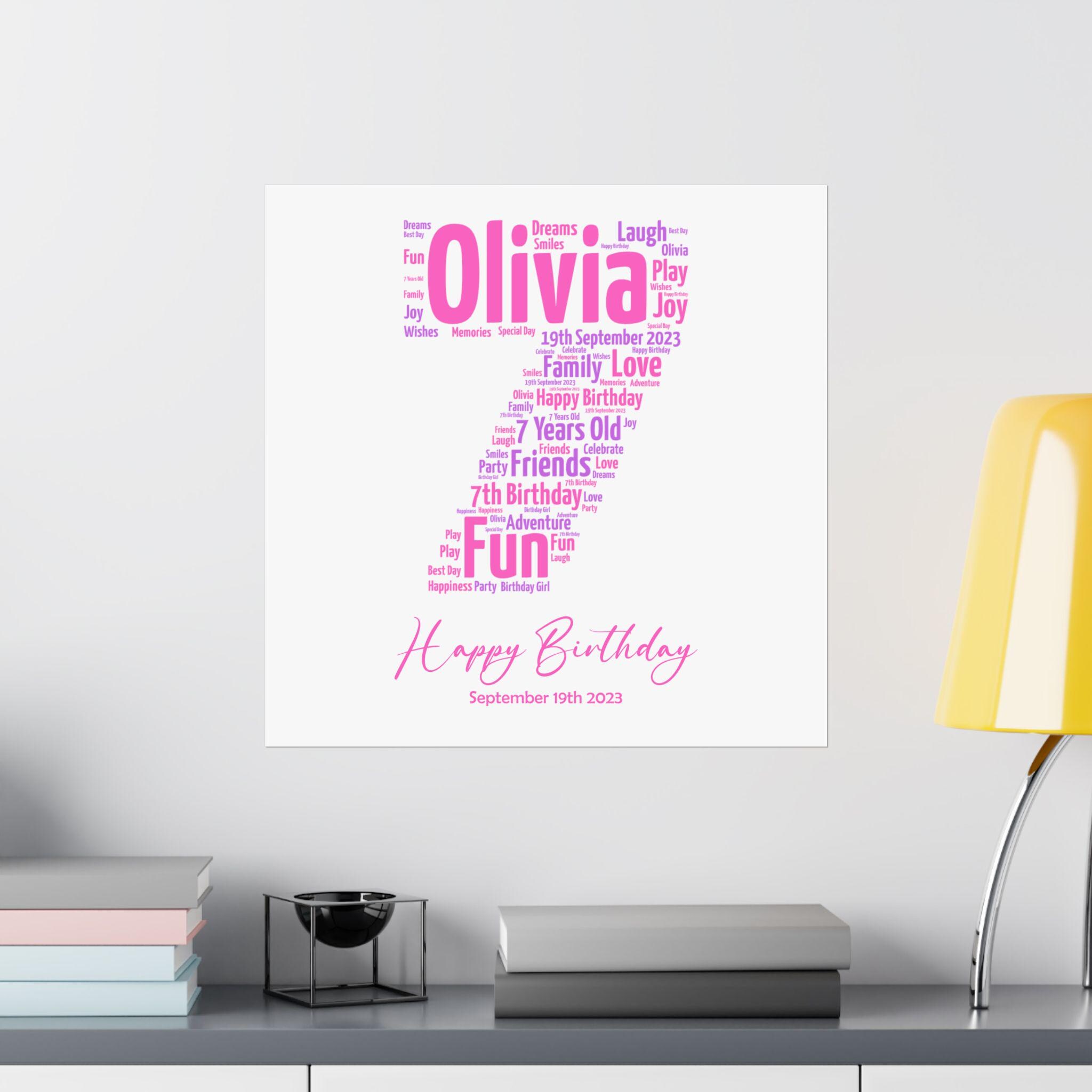 Personalized 7th Birthday Gift for Girl - Custom Word Art Wall Art ...