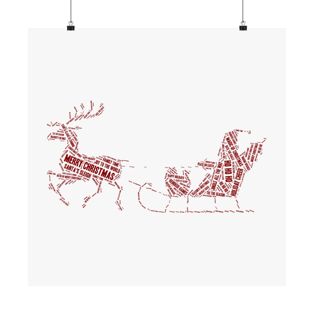 Personalized Santa Sleigh Reindeer Word Art Printable Poster Gift ...