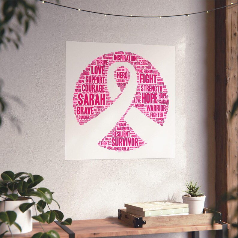 Personalized Breast Cancer Ribbon Word Art Print - Custom Gift Poster ...