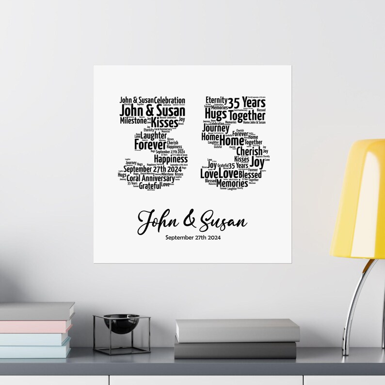 Personalized 35th Coral Anniversary Gift Word Art Print | 35 Year ...
