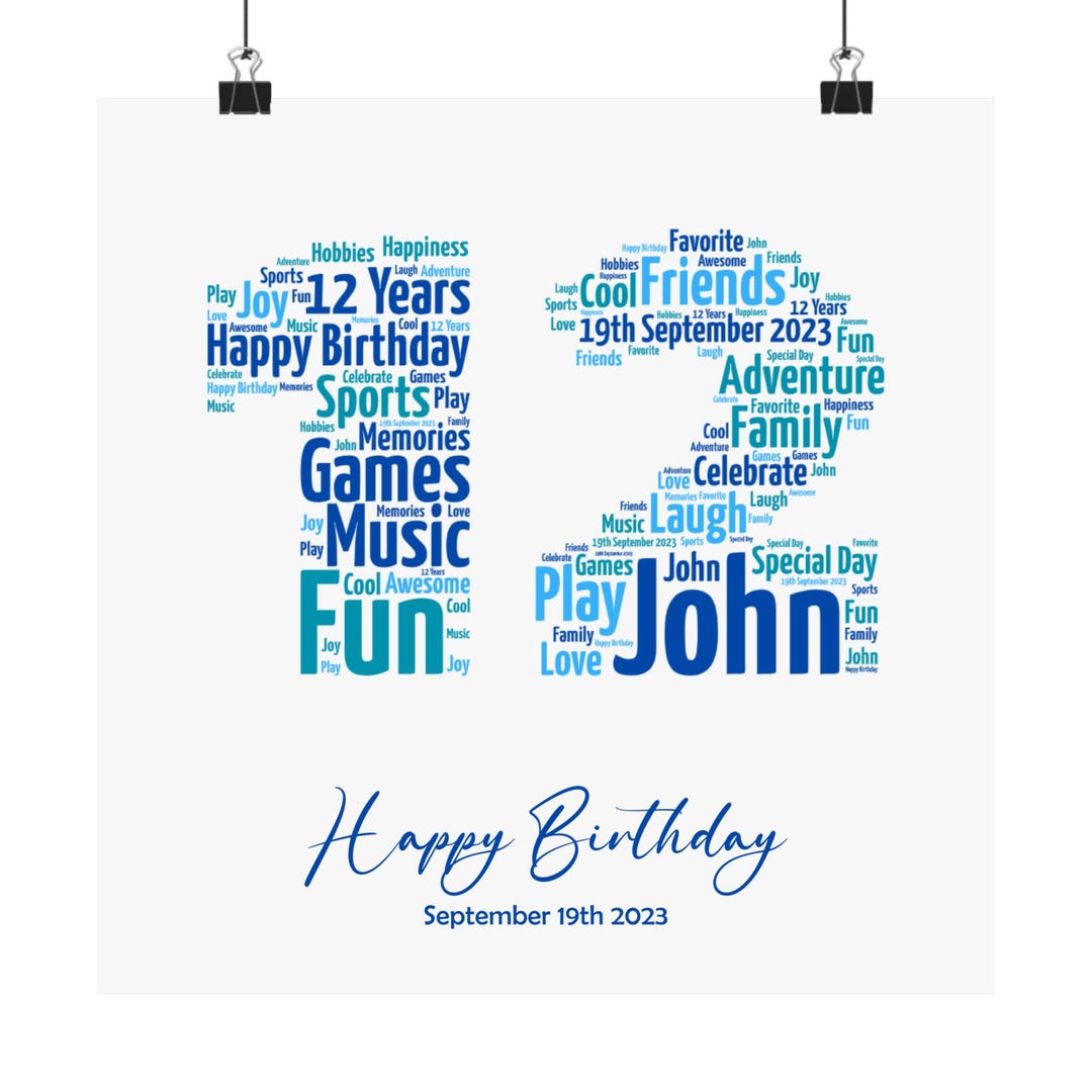 Personalized 12th Birthday Gift Word Art for Boys - Custom Wall Art ...