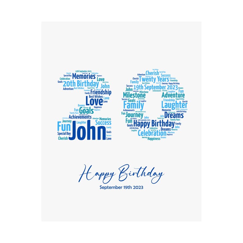 Personalized 20th Birthday Gift Word Art for Him - Custom Wall Art ...