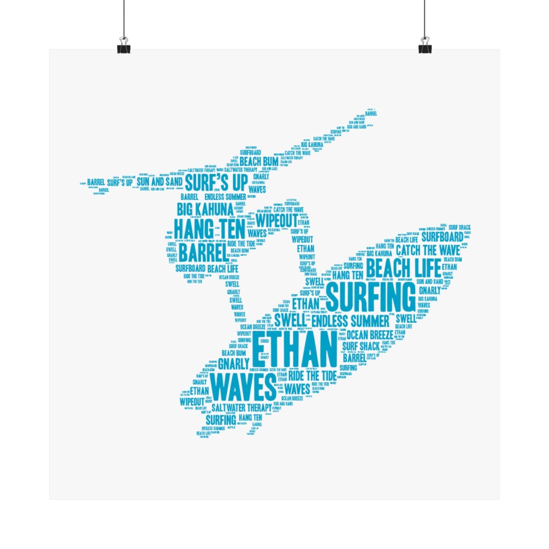 Personalized Surfer Word Art Print Gift - Custom Surfing Cloud Wall ...