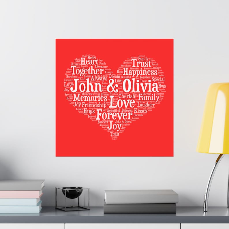 Personalized Heart Love Word Art Print - Custom Gift for Valentines Day ...