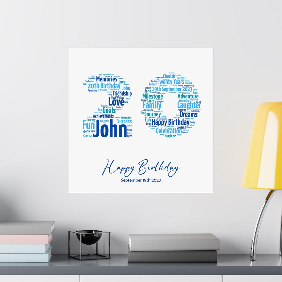 Personalized 20th Birthday Gift Word Art for Him - Custom Wall Art ...