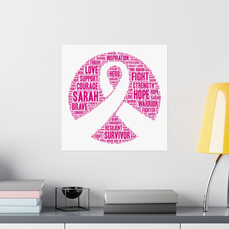 Personalized Breast Cancer Ribbon Word Art Print - Custom Gift Poster ...