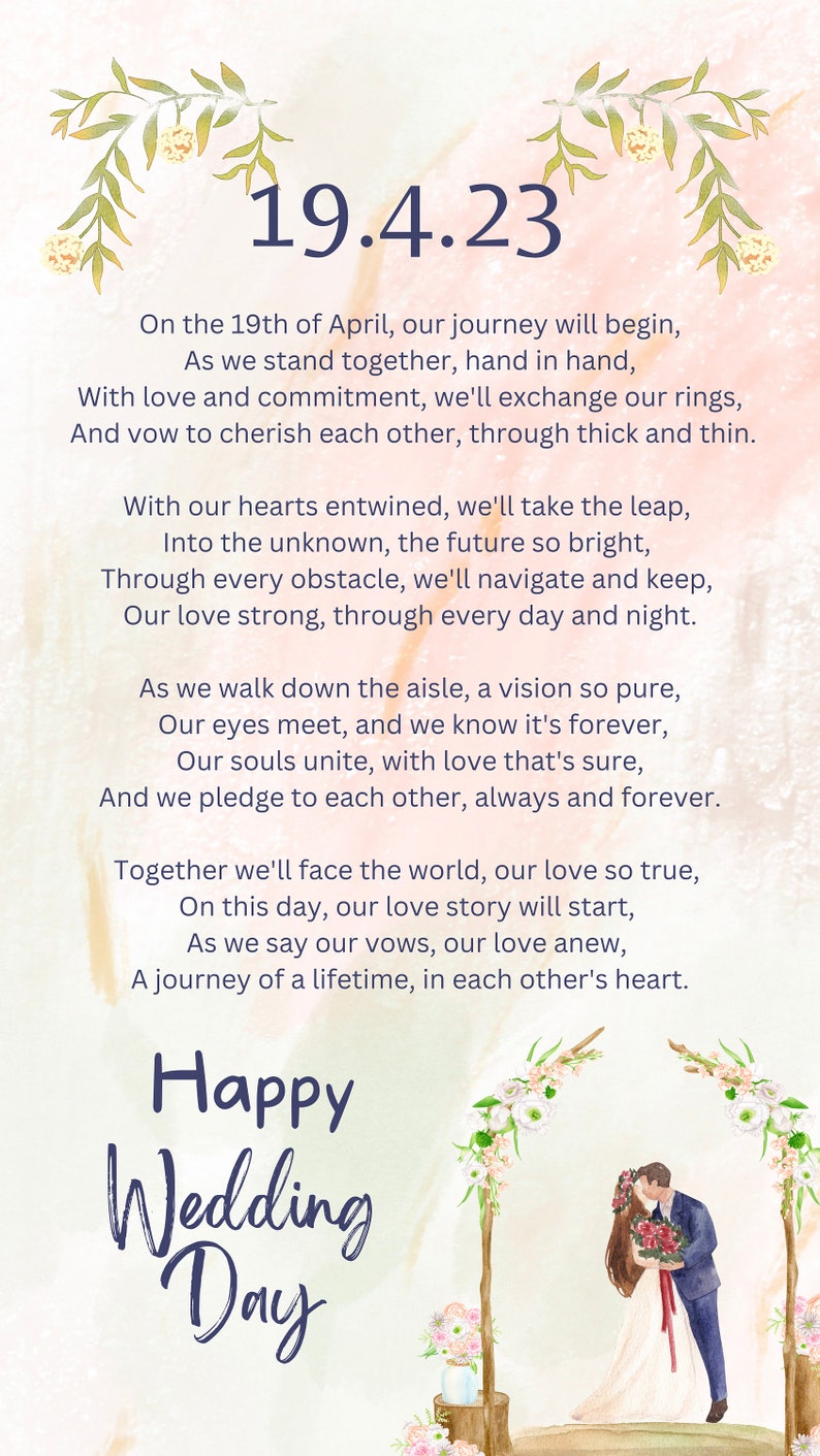 Personalized Wedding Day Poem - Unique Wedding Day Gift, or Favors Poem ...