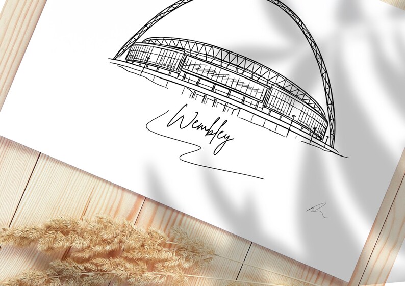 Wembley Stadium Line Drawing Poster - Unique Character Design - Vintage ...