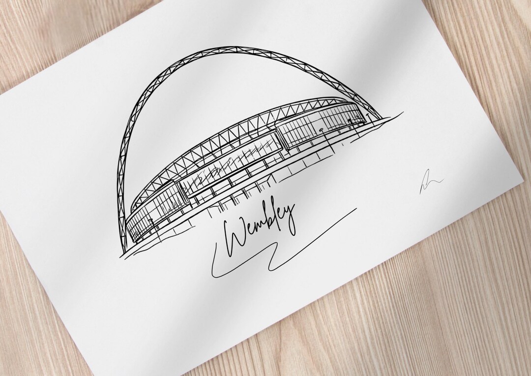 Wembley Stadium Line Drawing Poster - Unique Character Design - Vintage ...