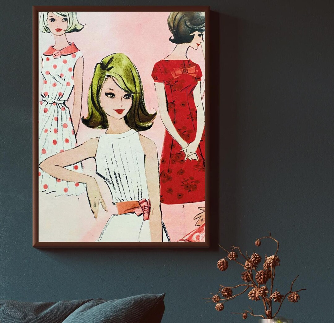 Vintage 60s Fashion Poster Magazine Illustration Women Summer Dress ...