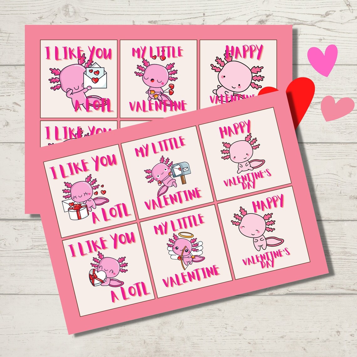 Axolotl Valentine Cards for Kids, 12 Cute Valentine Cards, Axolotl ...