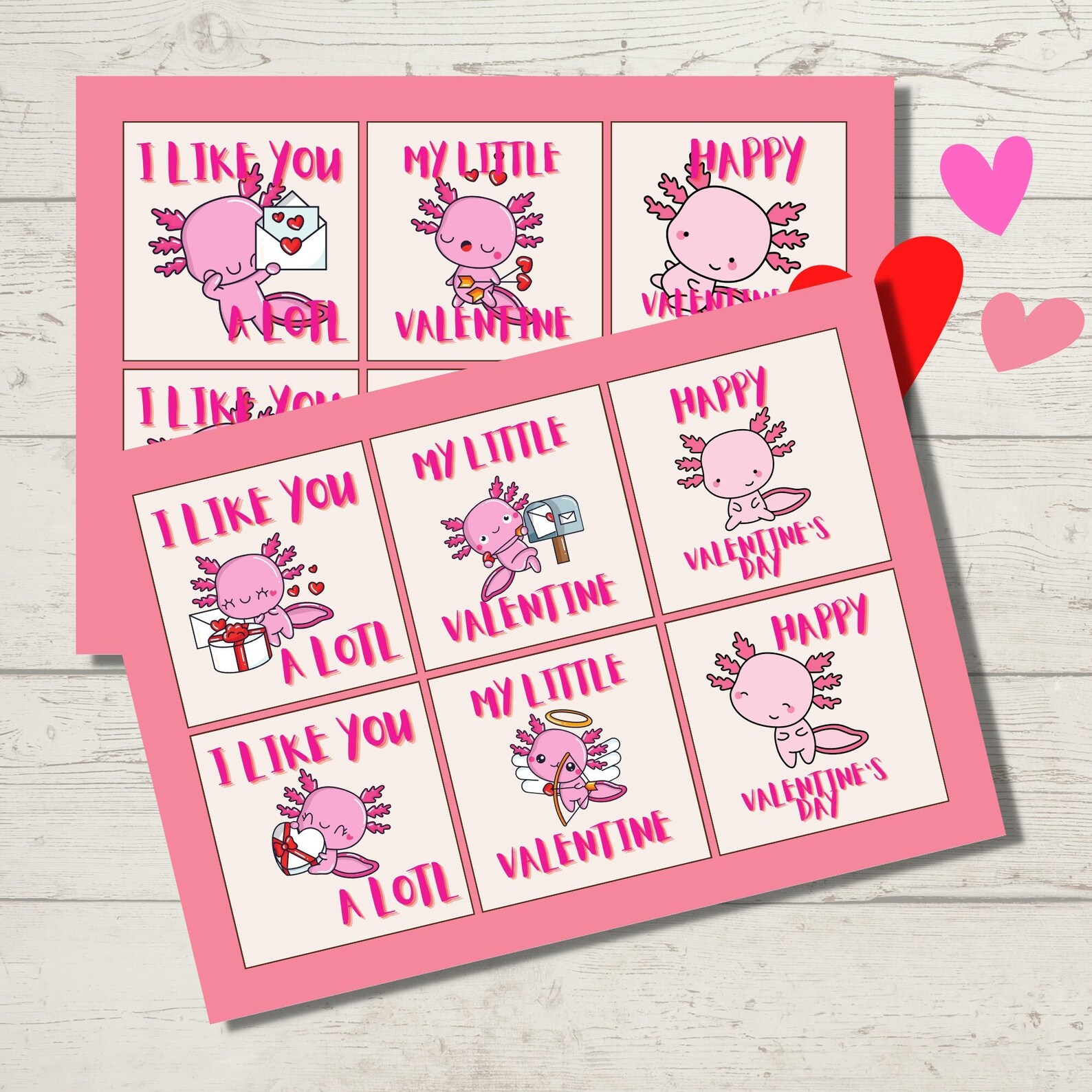 Axolotl Valentine Cards for Kids, 12 Cute Valentine Cards, Axolotl ...