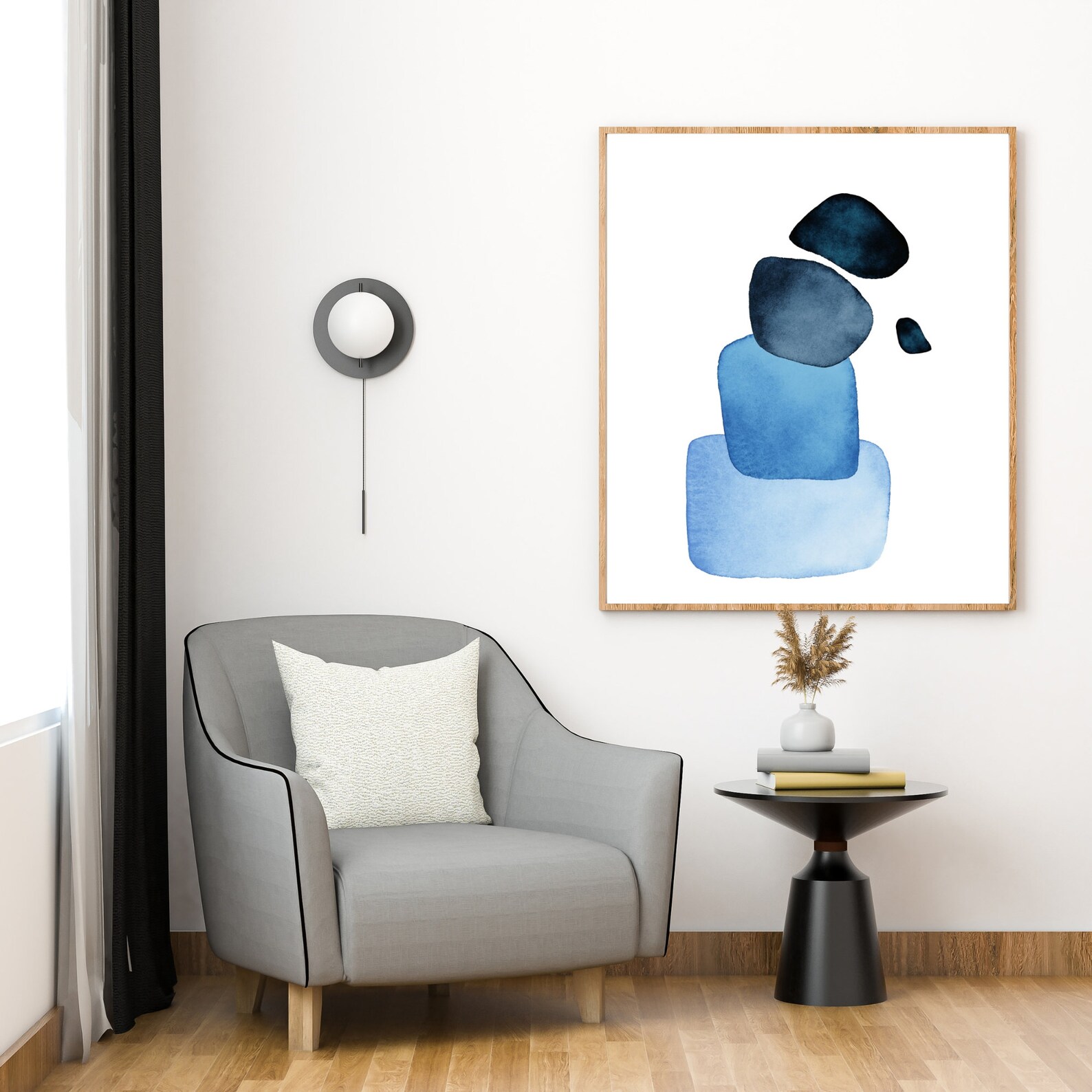 Printable Wall Art, Watercolor Print, Blue Abstract Artwork, Modern ...