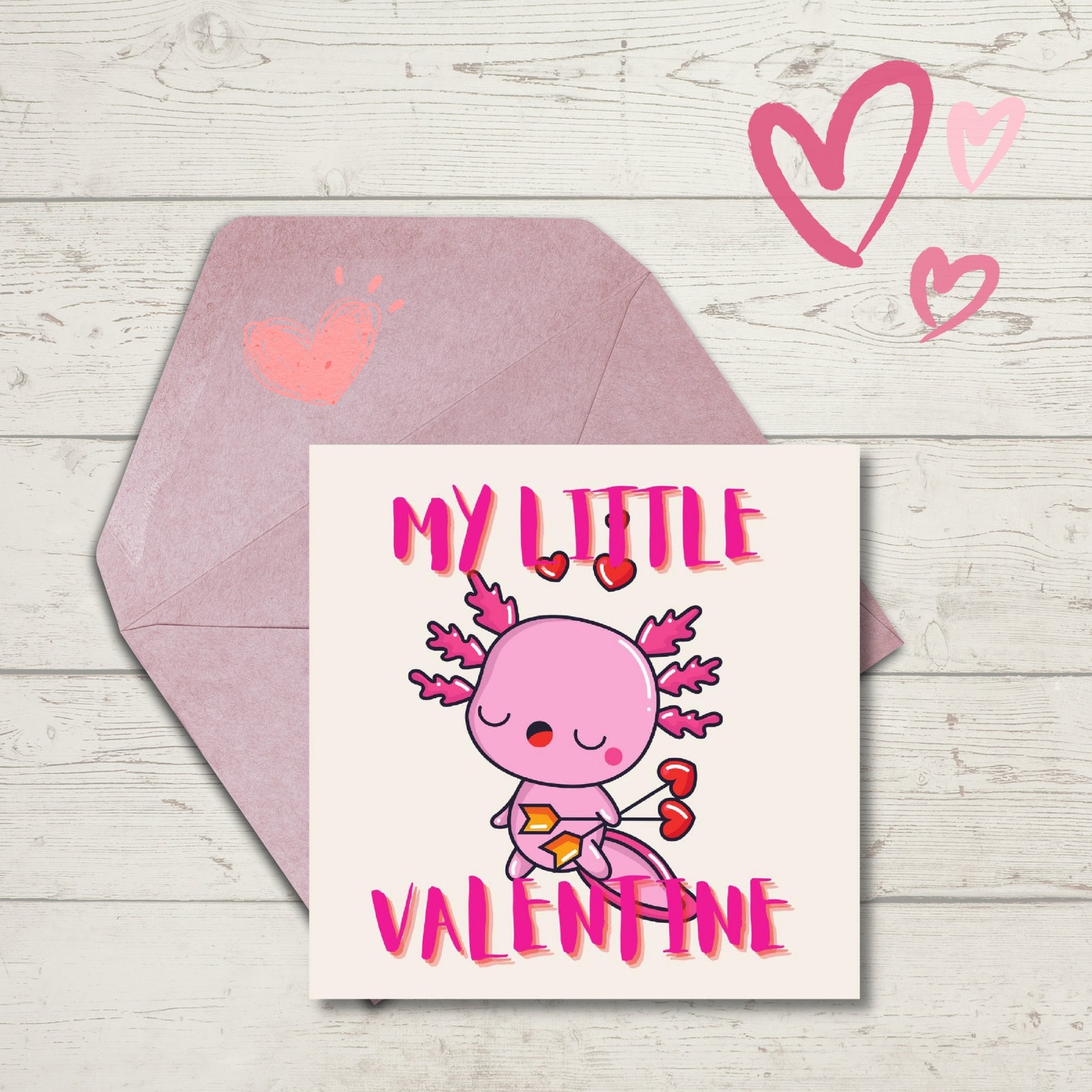 Axolotl Valentine Cards for Kids, 12 Cute Valentine Cards, Axolotl ...