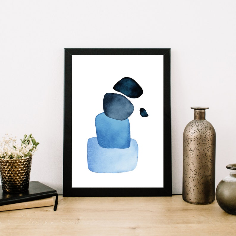 Printable Wall Art, Watercolor Print, Blue Abstract Artwork, Modern ...