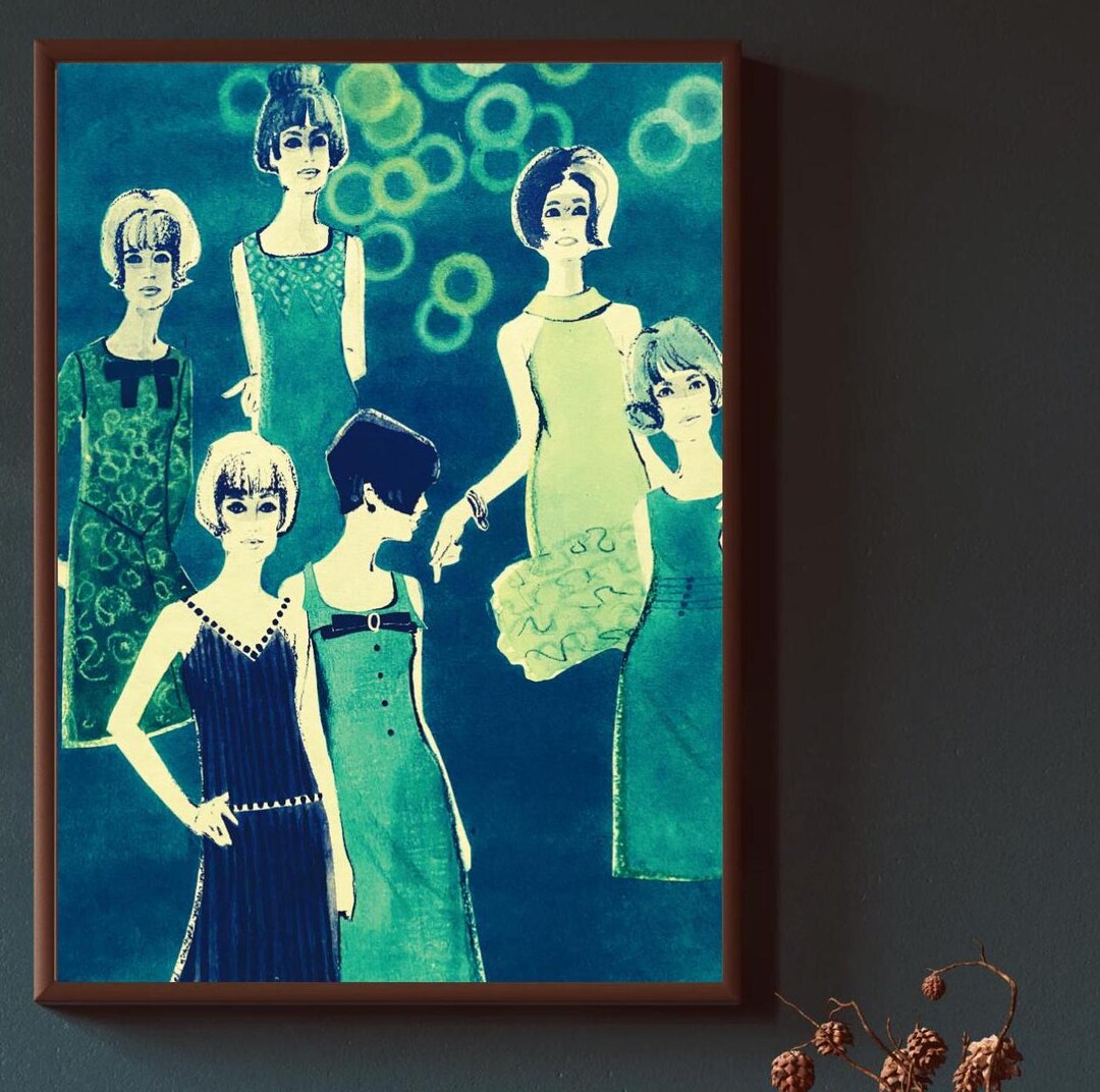 Vintage 60s Fashion Poster Magazine Illustration Women Dress Fashion ...
