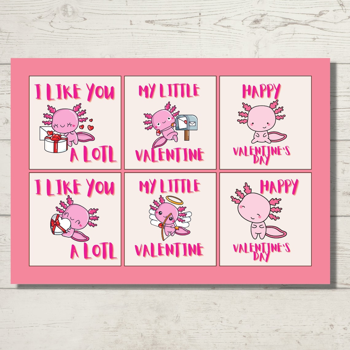 Axolotl Valentine Cards for Kids, 12 Cute Valentine Cards, Axolotl ...