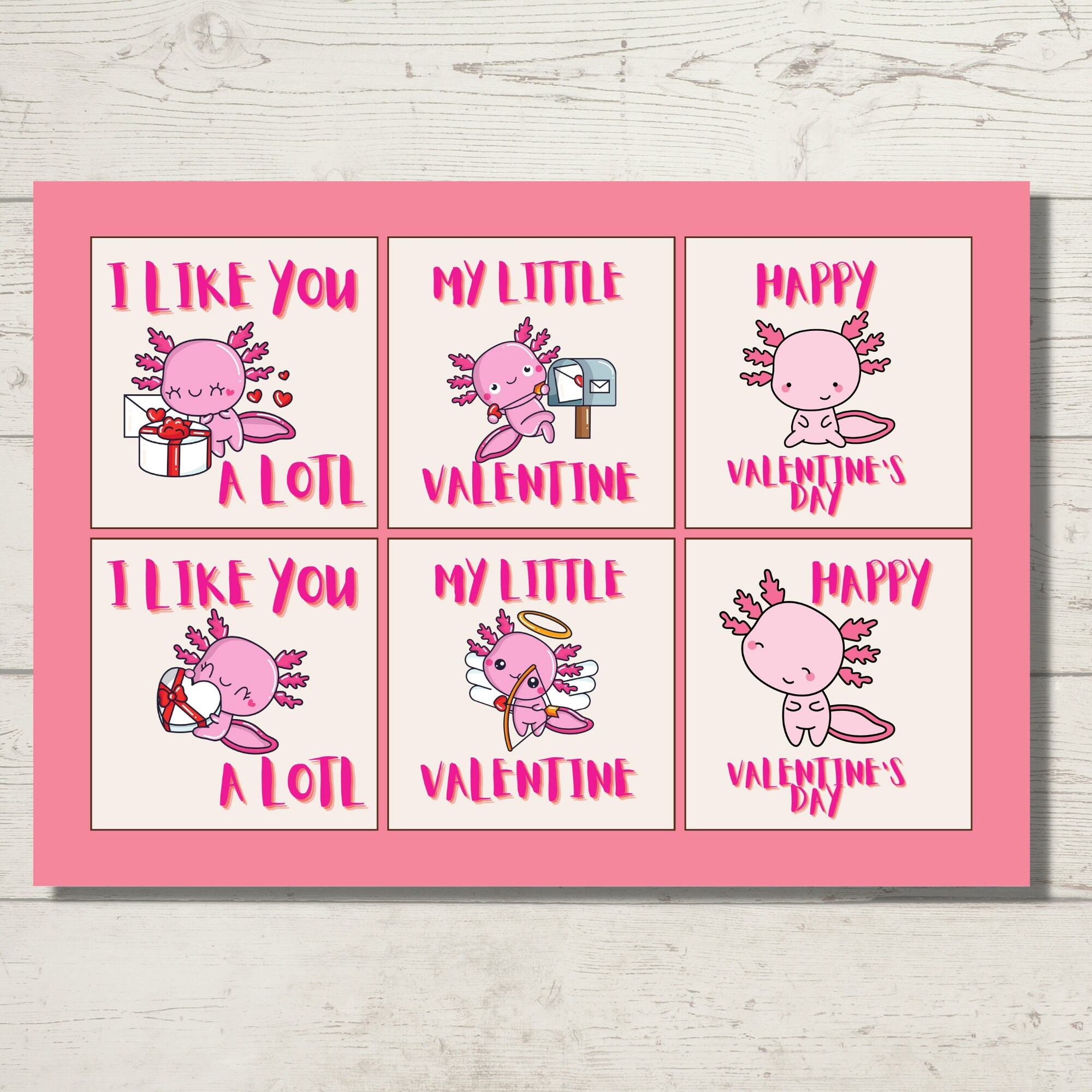 Axolotl Valentine Cards for Kids, 12 Cute Valentine Cards, Axolotl ...