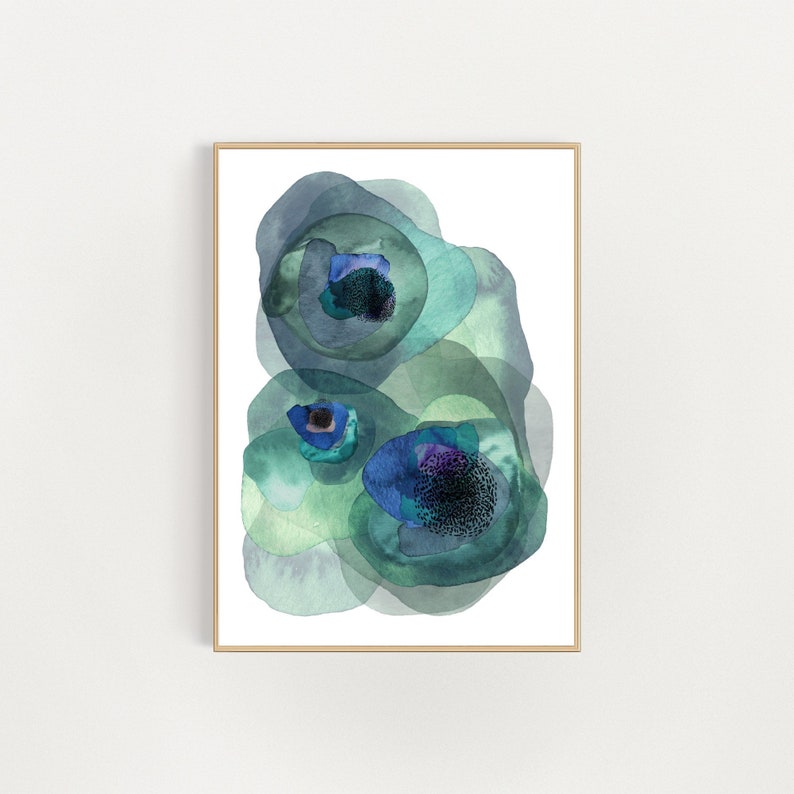 Watercolor Print, Abstract Art, Printable Wall Art, Green Modern Wall ...