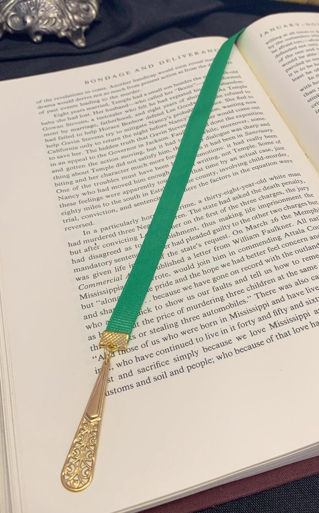 11" Green Ribbon Bookmark With Vintage Gold Dangle Pendant - Etsy