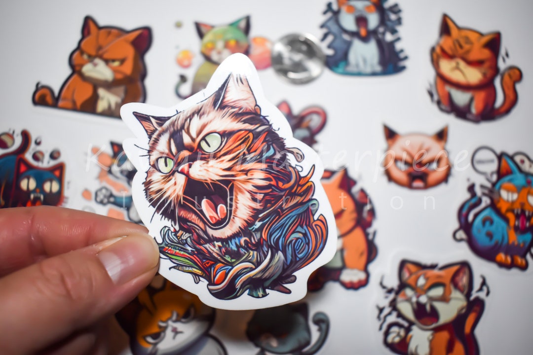 15 Crazy & Angry Cat Stickers Vinyl Sticker / Laptop Stickers ...