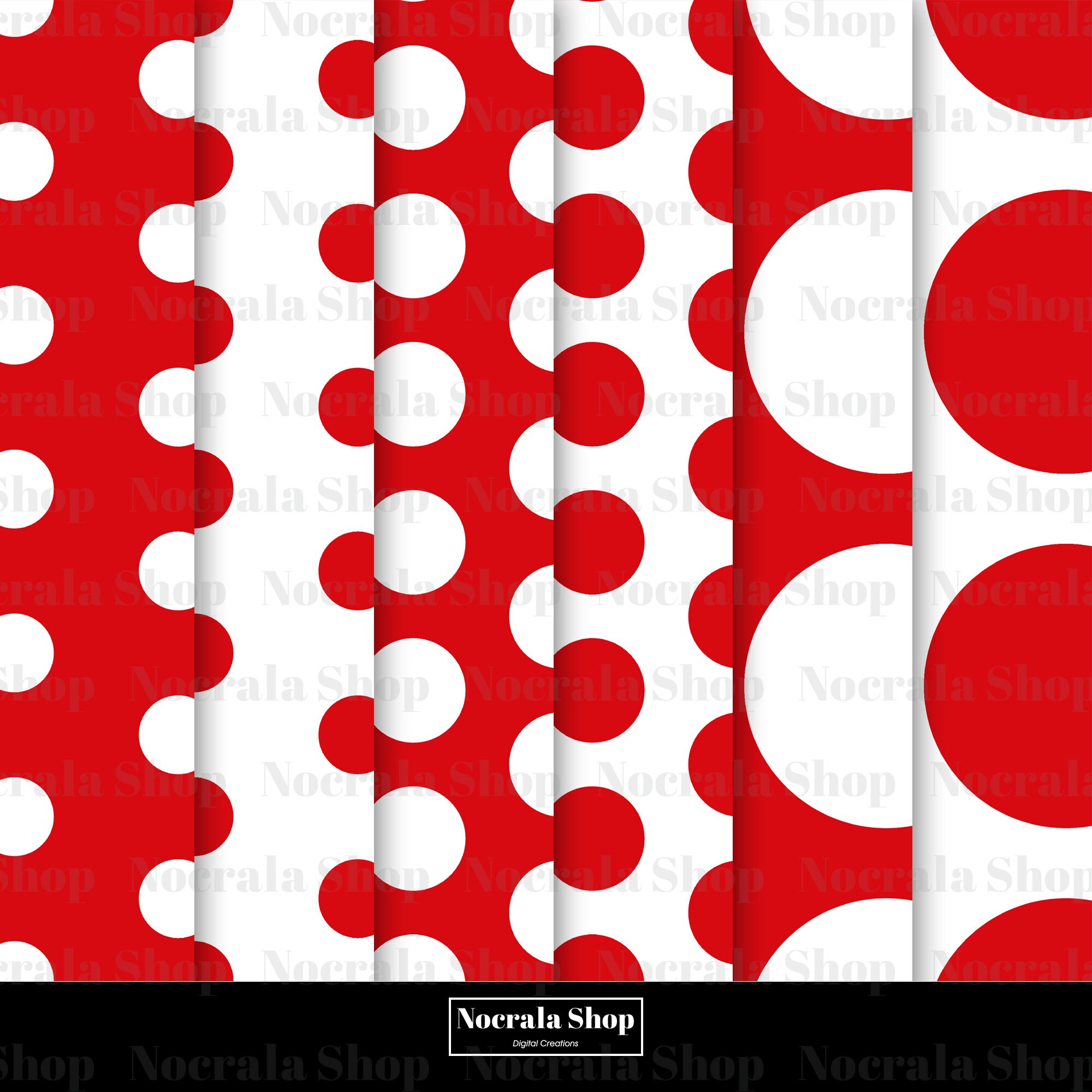 Red Polka Dot Digital Paper, Small and Big Polka Dots, White Red and ...