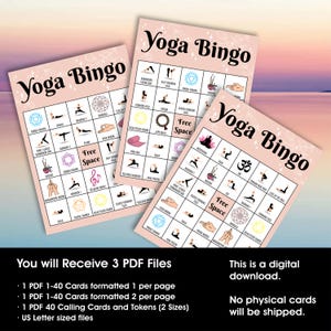 40 Yoga Bingo Cards, 1 or 2 per Page, Fun Party Game, Yoga Class ...