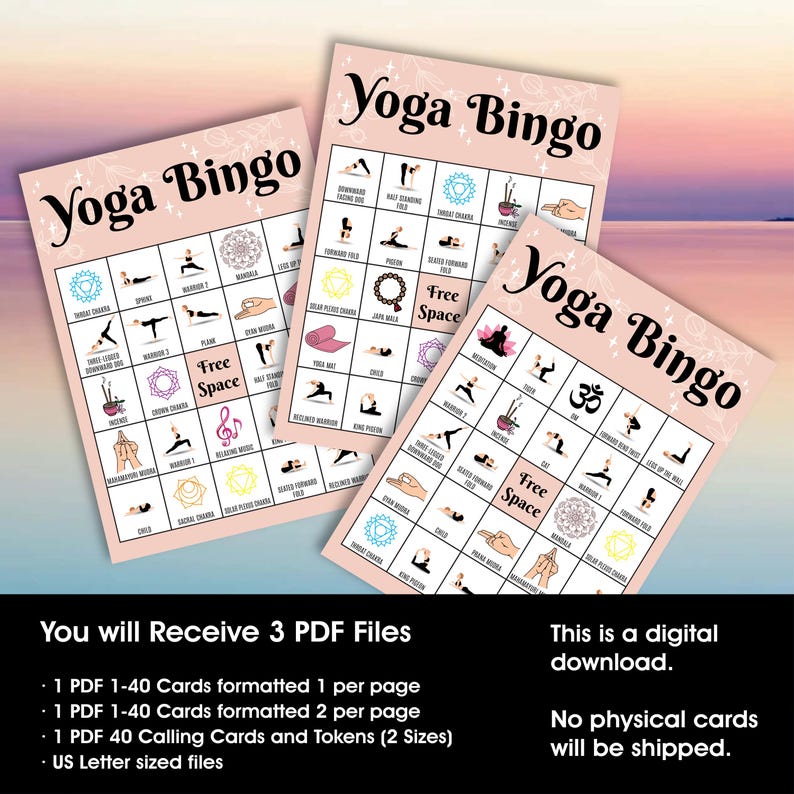Yoga Bingo Game, 40 Unique Cards, Yoga Poses (PDF Files) - Etsy