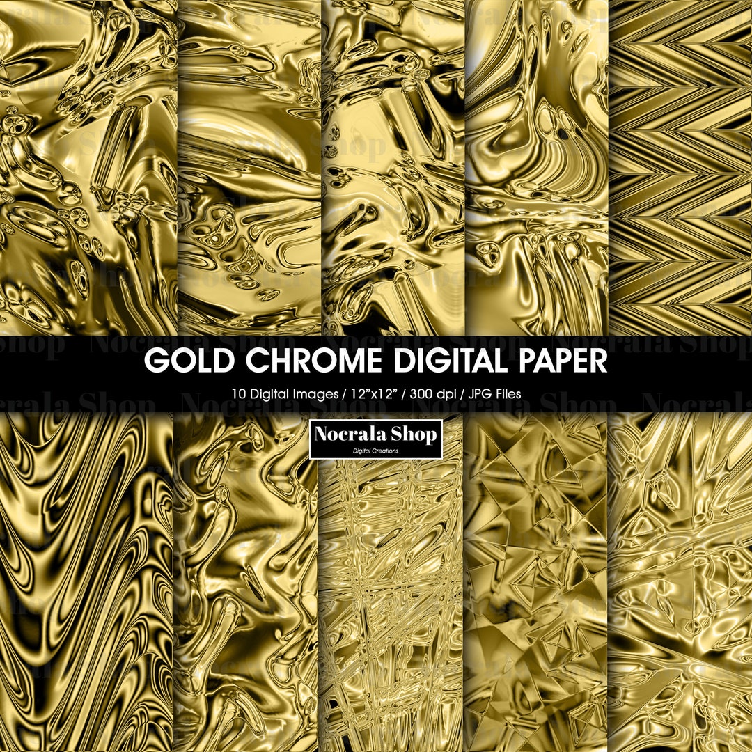 Gold Chrome Digital Paper, Gold Chrome Scrapbook Papers, Instant ...