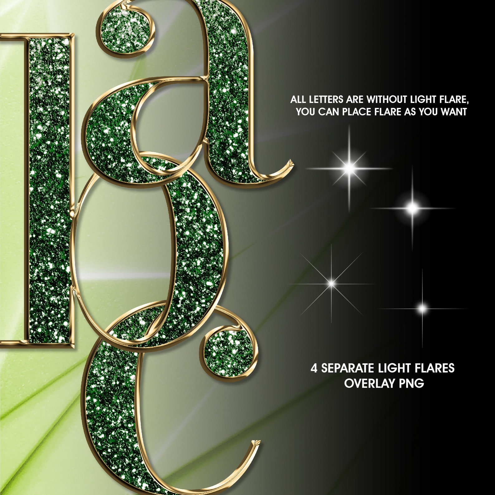 Green Glitter Glam Alphabet Clipart, PNG Clipart, Bling Alphabet ...