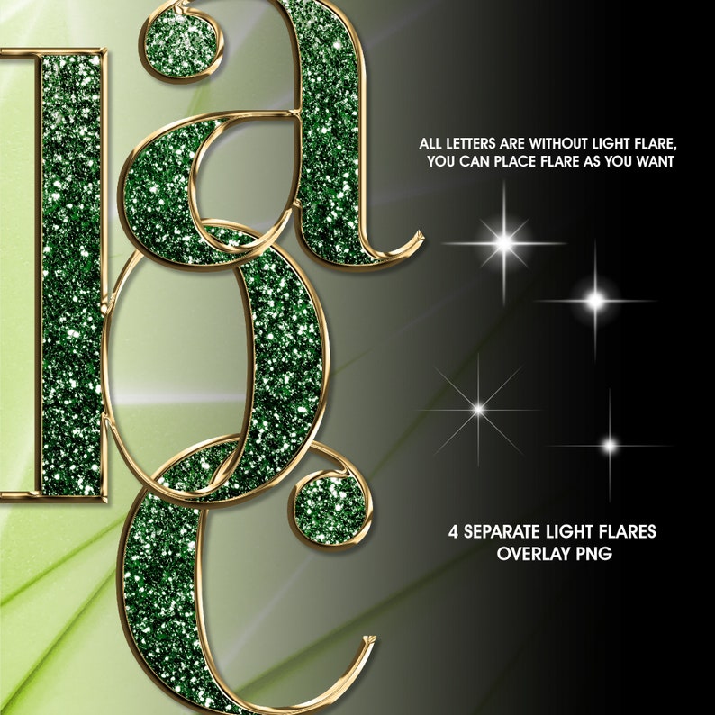 Green Glitter Glam Alphabet Clipart, PNG Clipart, Bling Alphabet ...