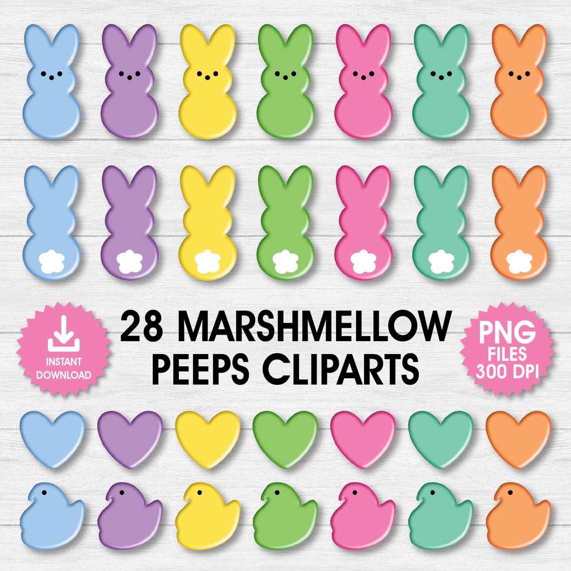 Marshmallow Peeps Clip Art Bundle, Easter Candy PNG Files (digital ...