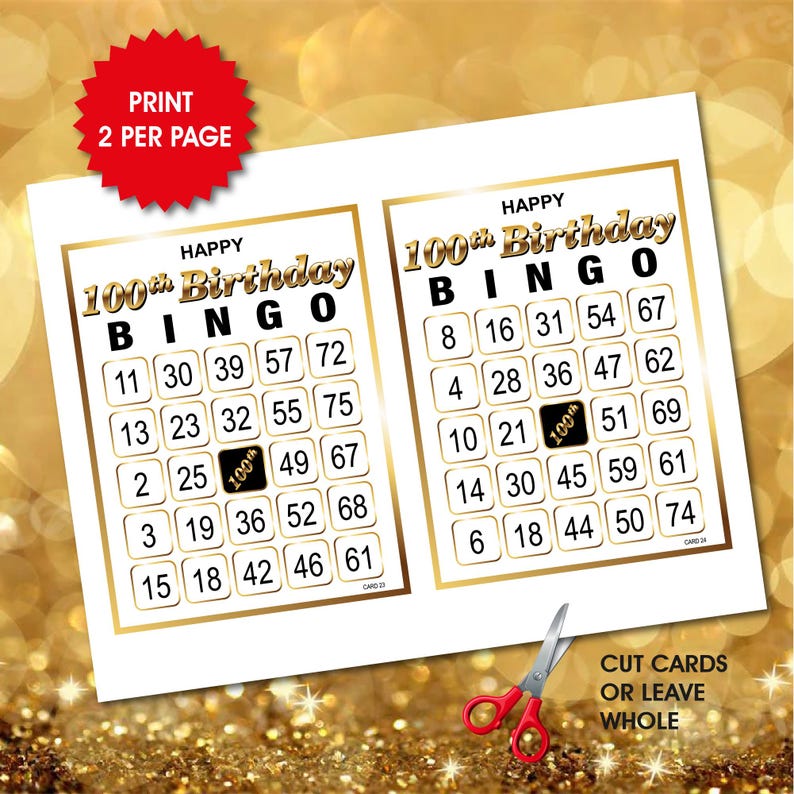 100th Birthday Bingo, Fun Party Game (PDF Files) - Etsy