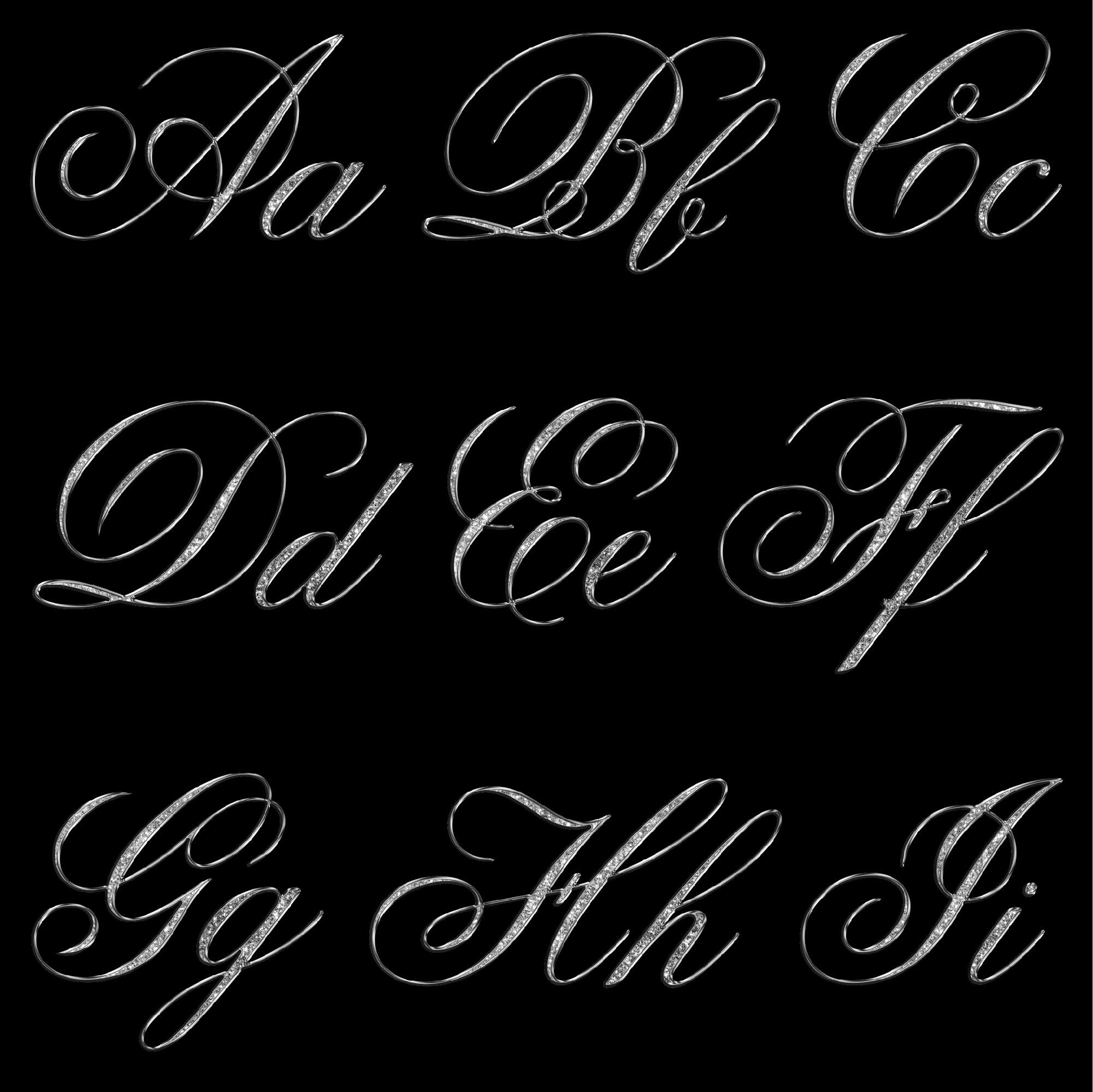 Silver Glitter Cursive Alphabet Clipart, PNG Clip Art, High Shine ...