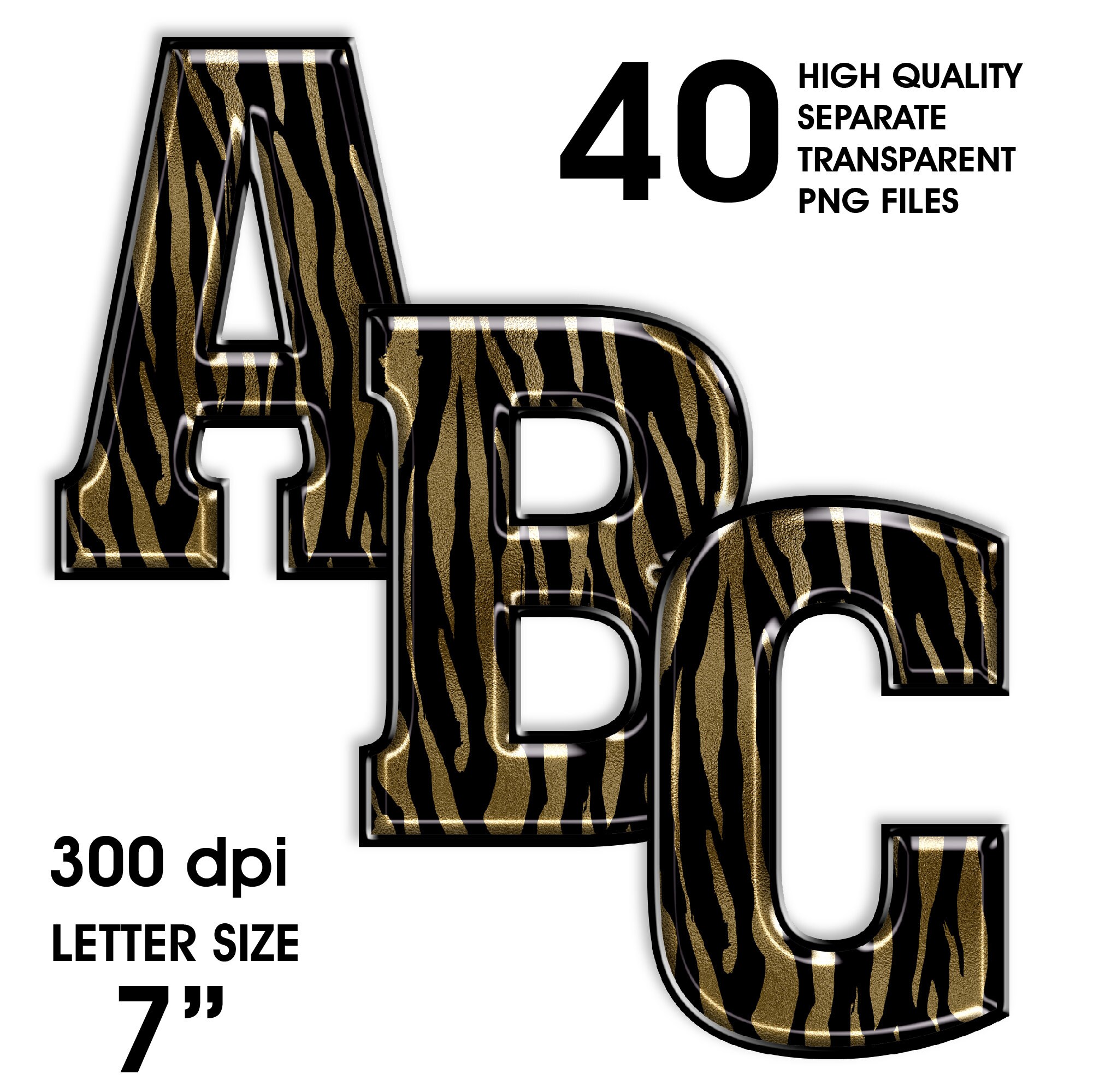 Bubble Gold Zebra Alphabet Clipart, PNG Digital Clip Art, Animal Print ...