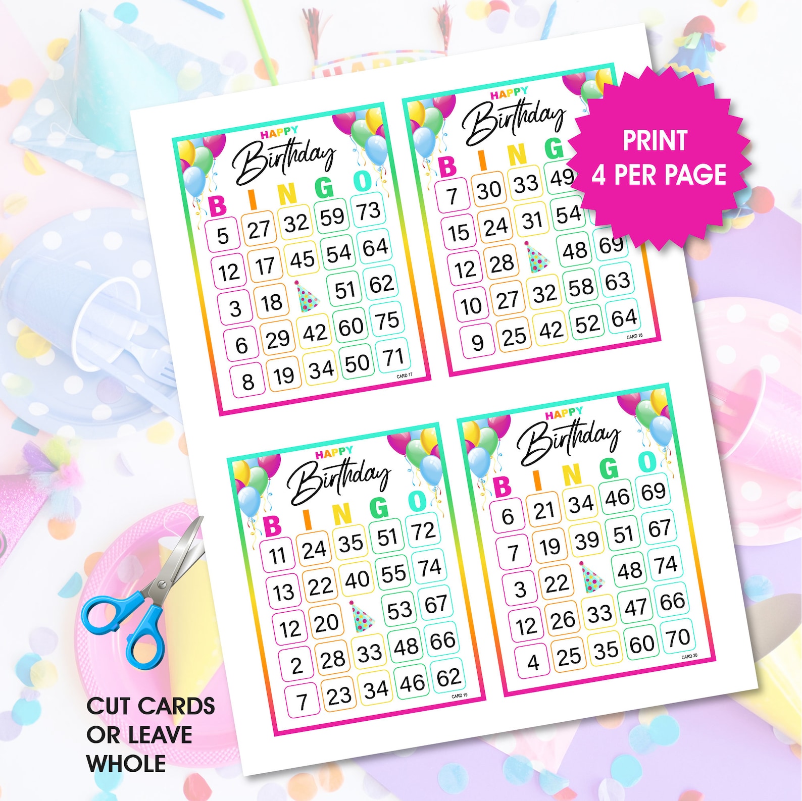 50 Happy Birthday Bingo Cards, 1,2 or 4 per Page, Fun Party Game ...