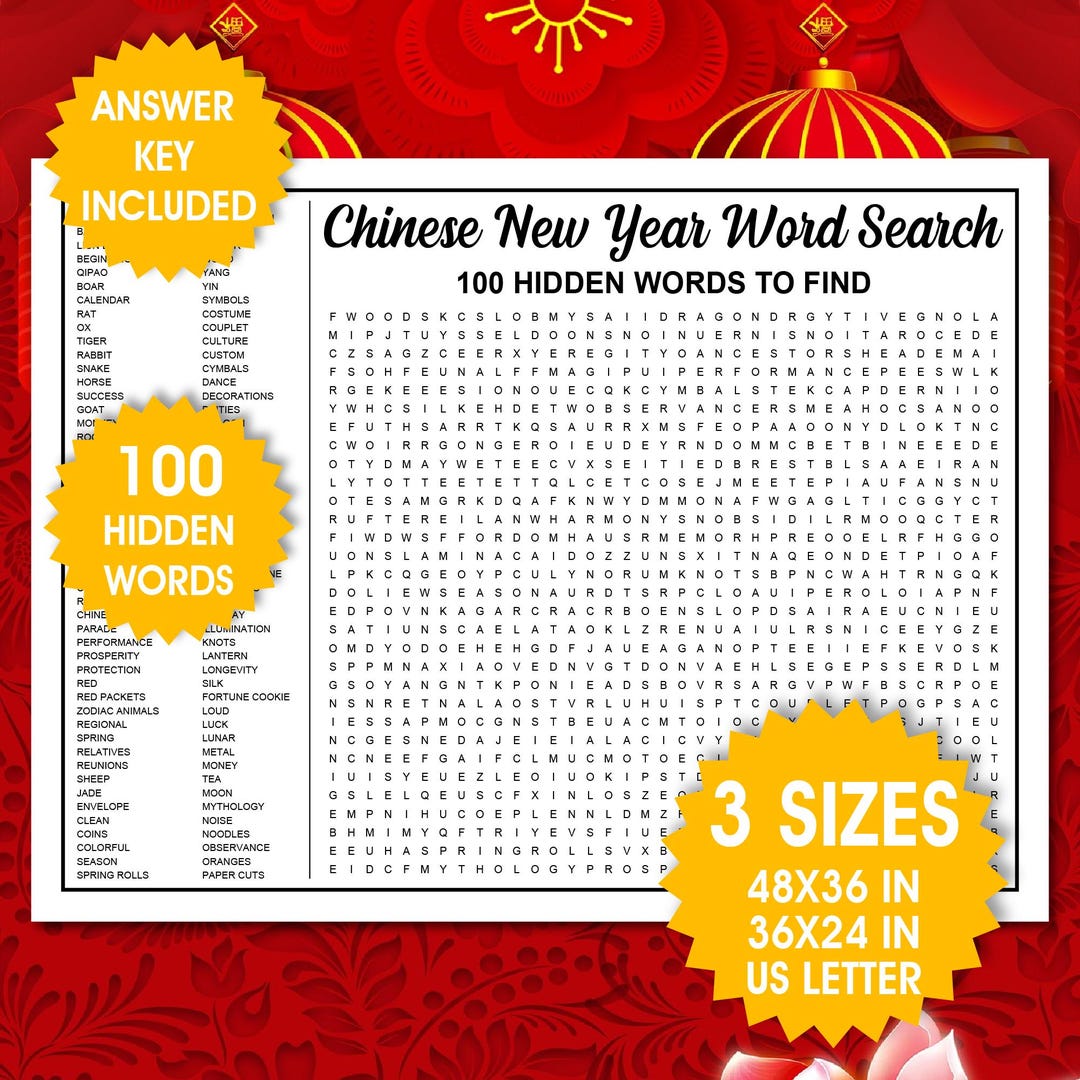 Giant Chinese New Year Word Search, Lunar New Year Game, Printable New ...